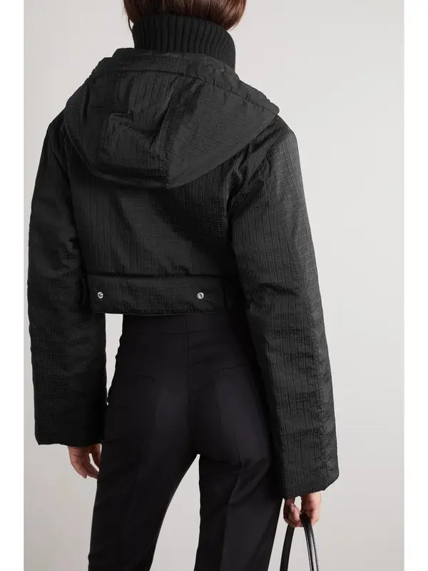 Givenchy Cropped Padded Wool Blend-trimmed Shell-jacquard Hooded Jacket