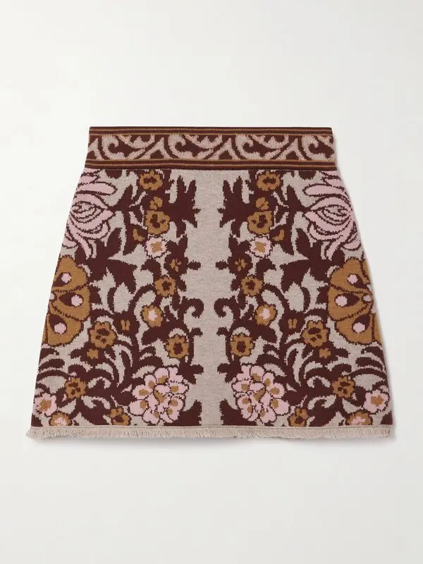 Cara Cara Lindy Frayed Wool And Cotton-blend Jacquard-knit Mini Skirt - Multi