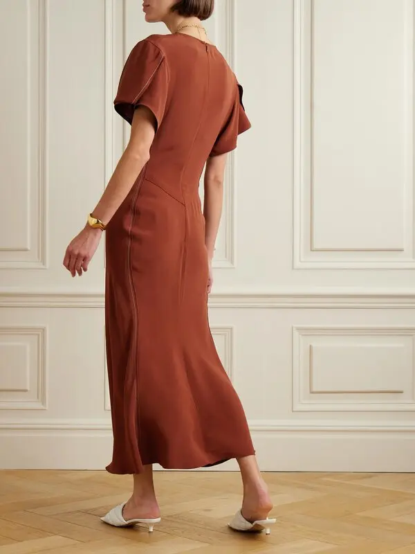 Victoria Beckham Gathered Jersey Midi Dress - Brown