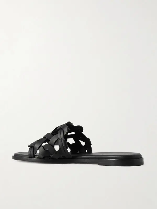 GIANVITO ROSSI Amalfi Woven Leather Slides - Black