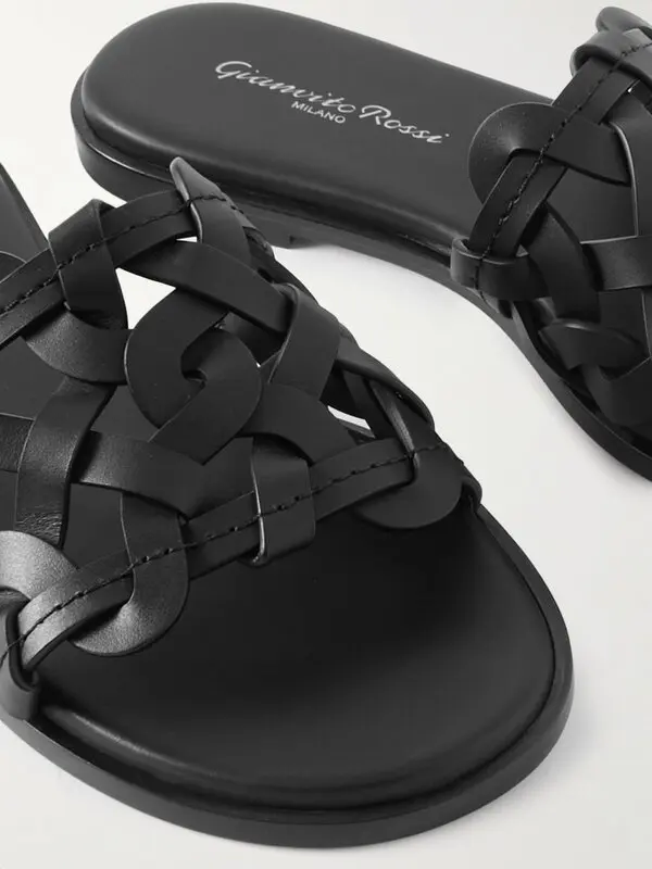 GIANVITO ROSSI Amalfi Woven Leather Slides - Black