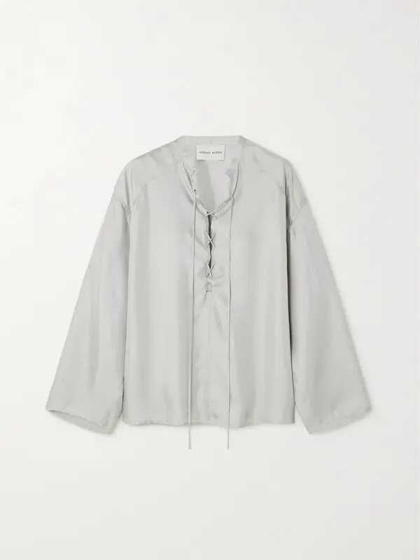 Loulou De Saison Zamia Lace-up Silk-twill Blouse - Silver
