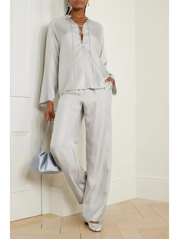Loulou De Saison Zamia Lace-up Silk-twill Blouse