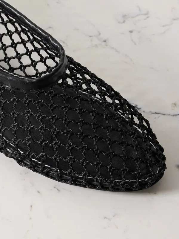 Staud Alba Leather-trimmed Crochet Ballet Flats - Black