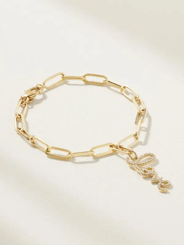 SYDNEY EVAN 14-karat Diamond 'love' Charm Bracelet - Gold