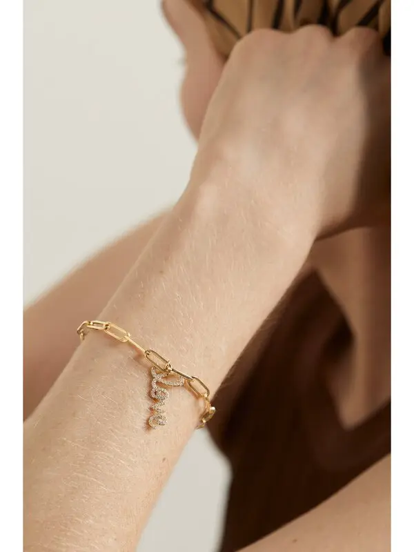 SYDNEY EVAN 14-karat Diamond 'love' Charm Bracelet