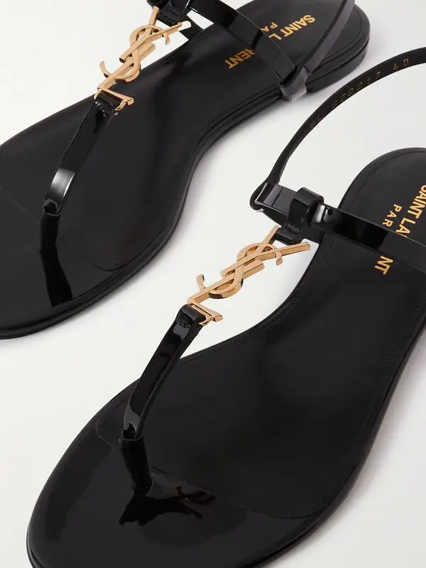 Saint Laurent Cassandra Embellished Patent-leather Slingback Sandals