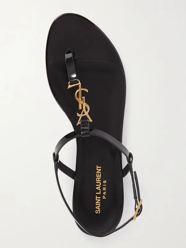 Saint Laurent Cassandra Embellished Patent-leather Slingback Sandals