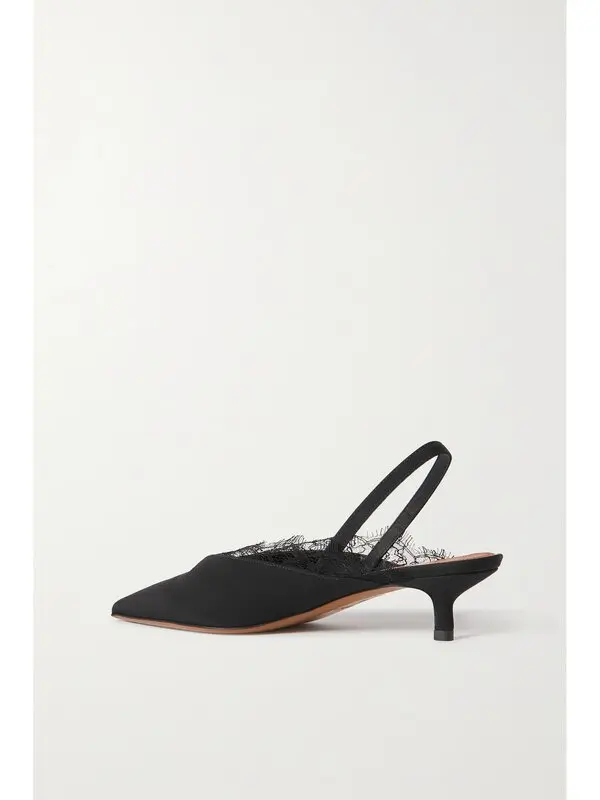 NEOUS Irena Lace-trimmed Crepe De Chine Slingback Pumps - Black