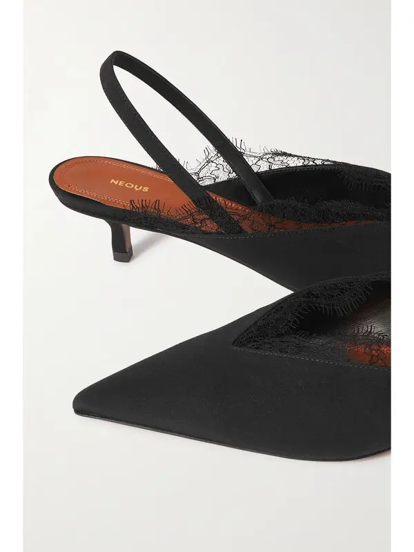 NEOUS Irena Lace-trimmed Crepe De Chine Slingback Pumps - Black