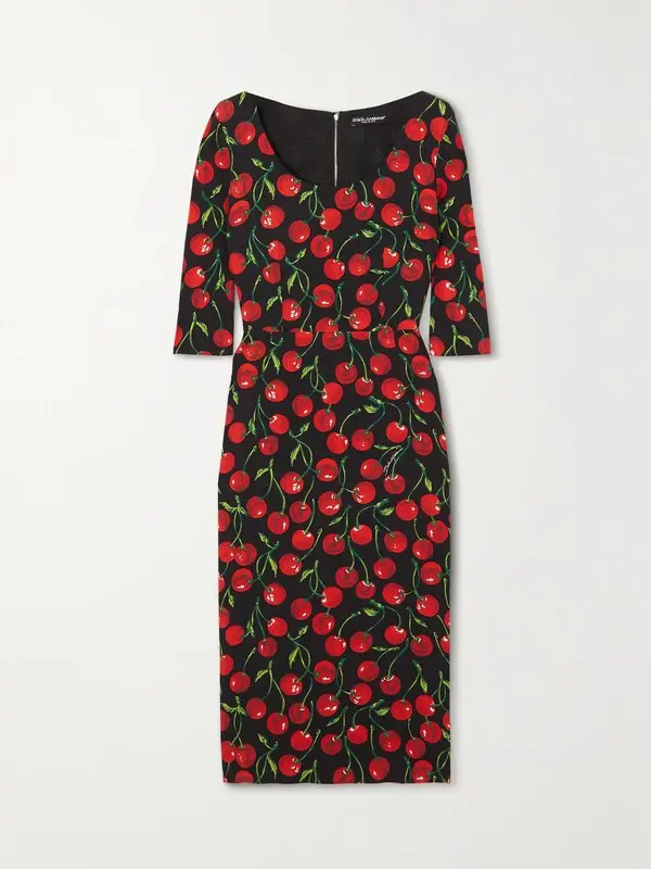 Dolce & Gabbana Printed Stretch-silk Charmeuse Midi Dress