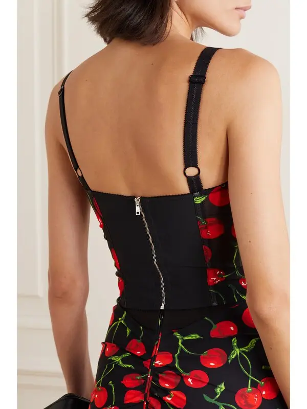 Dolce & Gabbana Cropped Cherry-print Stretch-tulle Bustier Top