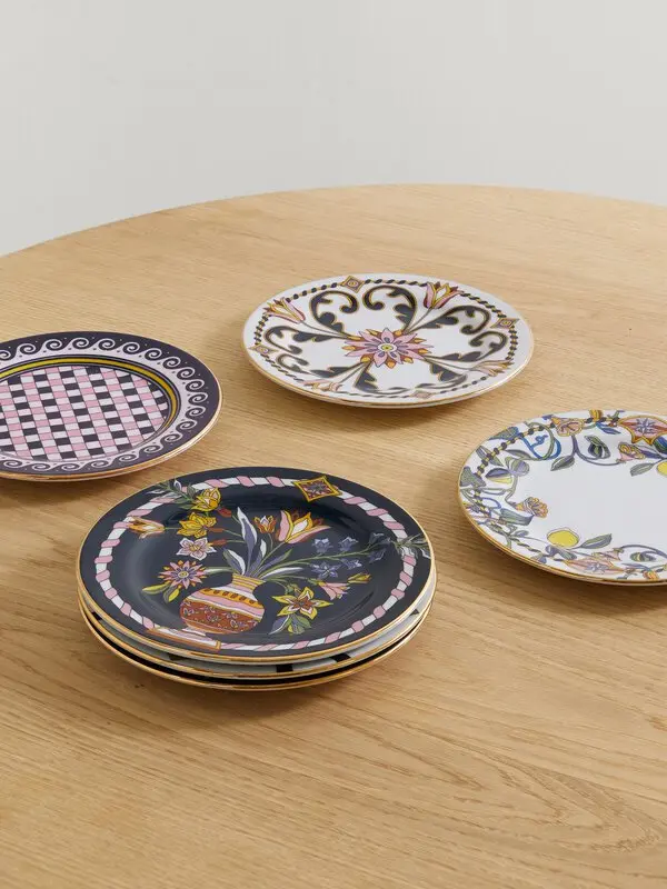 La DoubleJ Set Of Six Gold-plated Porcelain Dessert Plates - Multi