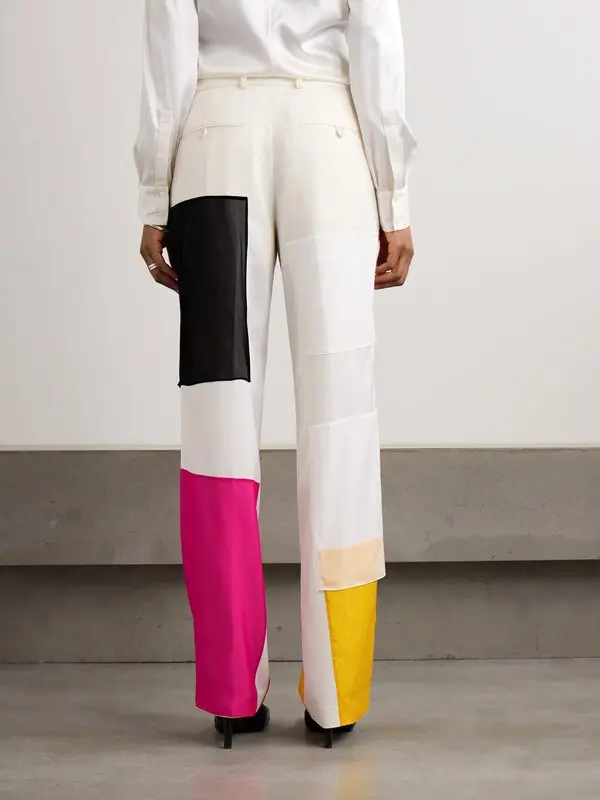 Helmut Lang Patchwork Silk-chiffon Trimmed Stretch-satin Straight-leg Trousers