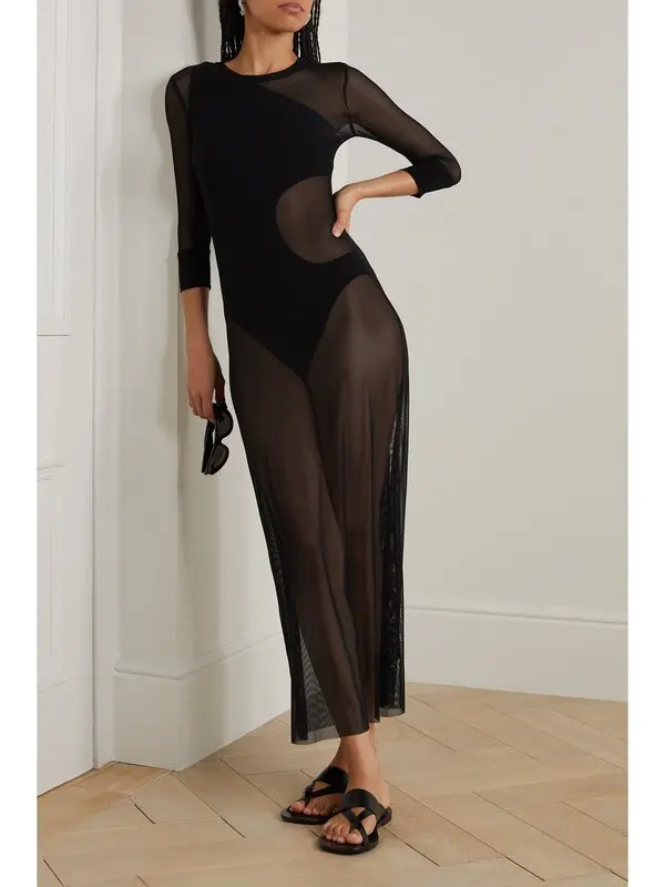 Norma Kamali Stretch-mesh Maxi Dress