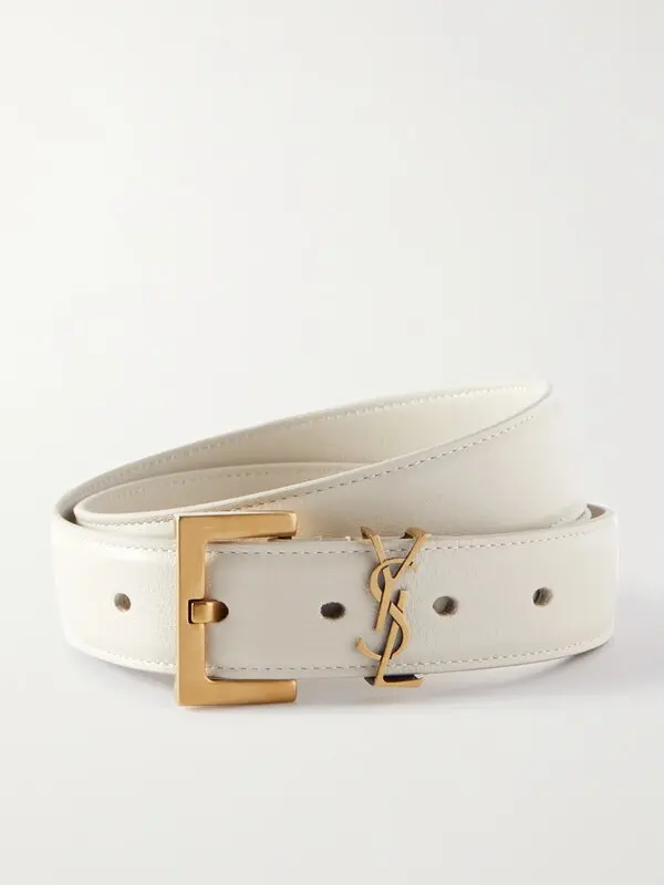 Saint Laurent Cassandre Leather Belt - Neutrals