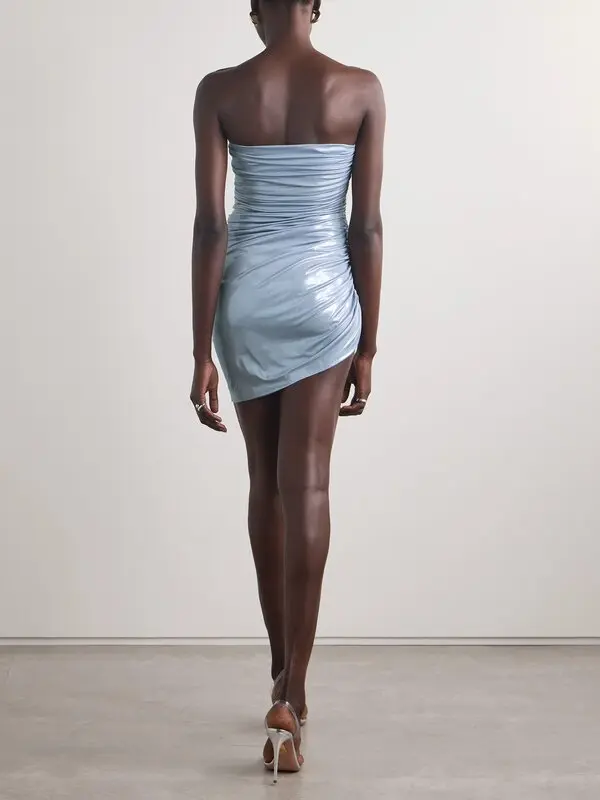 Norma Kamali Diana Strapless Ruched Lamé Mini Dress