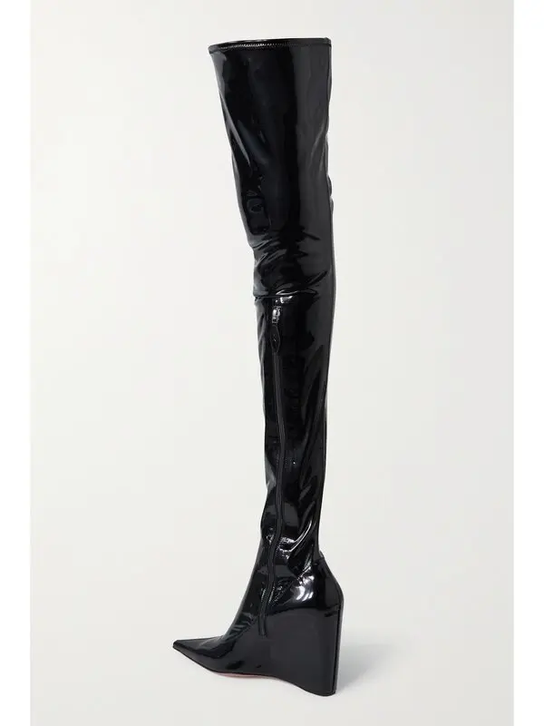 Amina Muaddi Stretch-latex Wedge Thigh-high Boots