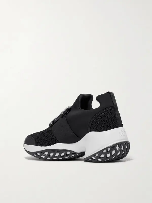 ROGER VIVIER Viv Run Crystal-embellished Stretch, Mesh And Leather Sneakers - Black