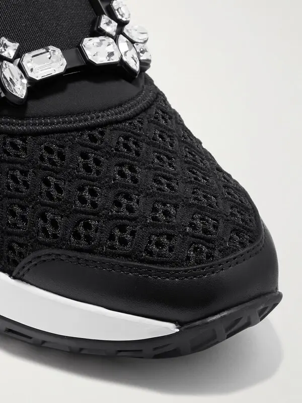 ROGER VIVIER Viv Run Crystal-embellished Stretch, Mesh And Leather Sneakers - Black