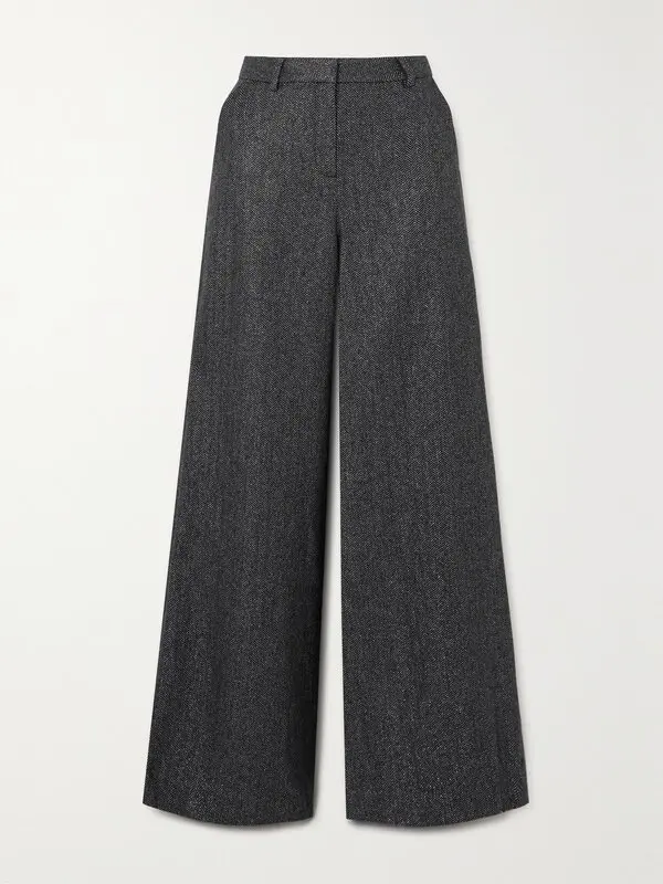L'Agence Pilar Metallic Herringbone Wide-leg Wool-blend Trousers