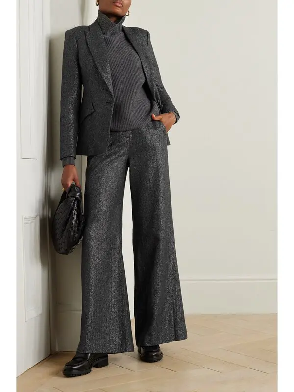 L'Agence Pilar Metallic Herringbone Wide-leg Wool-blend Trousers