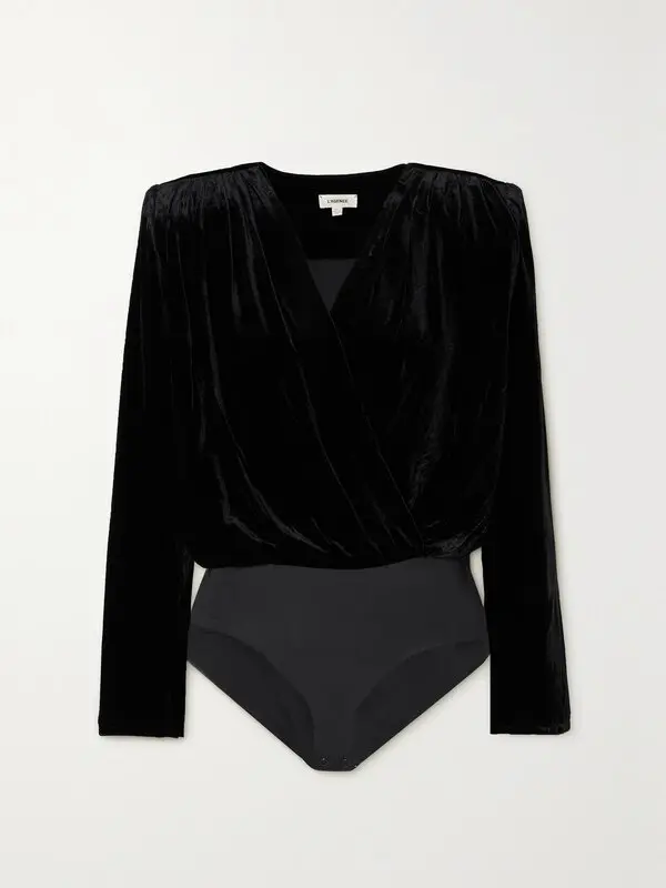 L'Agence Kallie Velvet And Stretch-jersey Bodysuit