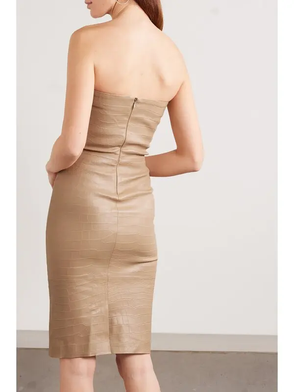Sprwmn Strapless Croc-effect Leather Dress