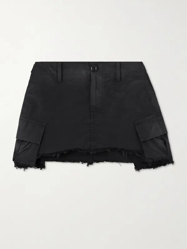 Balenciaga Frayed Cotton-blend Ripstop Mini Skirt - Black