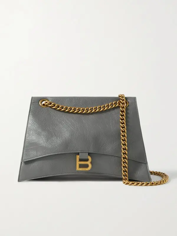 Balenciaga Hourglass Crinkled-leather Shoulder Bag - Gray