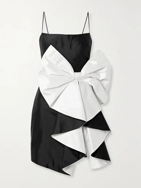 RASARIO Draped Bow-embellished Silk-shantung Mini Dress - Black