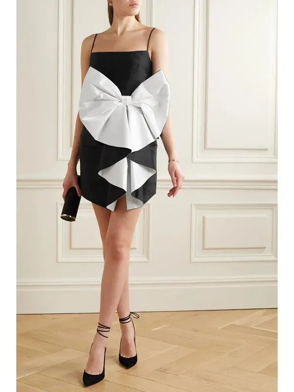 RASARIO Draped Bow-embellished Silk-shantung Mini Dress