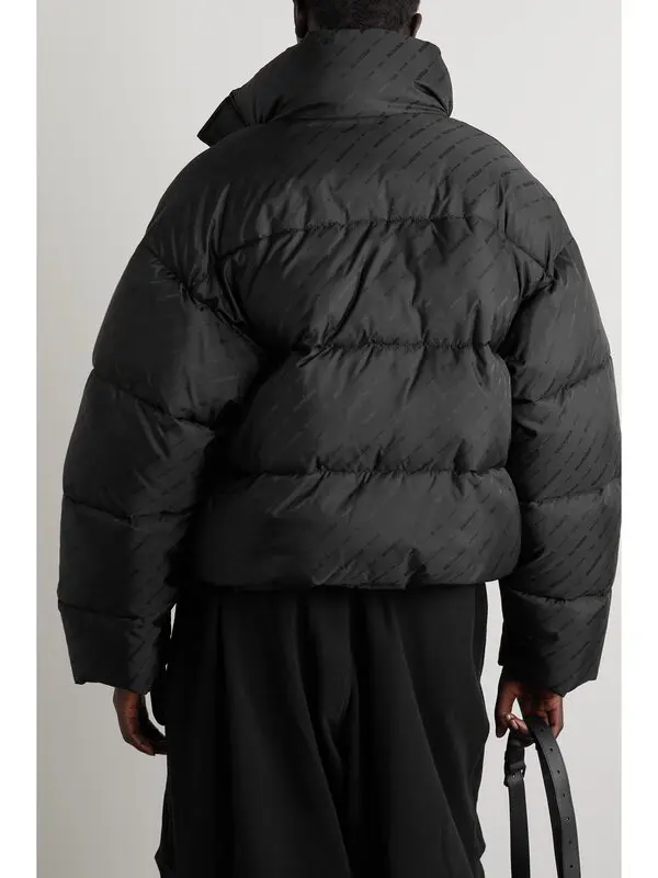 Balenciaga Cropped Quilted Logo Jacquard Jacket