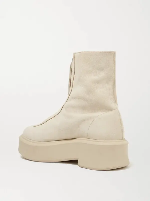 THE ROW Zipped Textured-nubuck Platform Ankle Boots - Neutrals