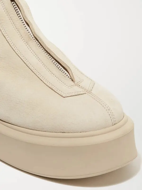 THE ROW Zipped Textured-nubuck Platform Ankle Boots - Neutrals