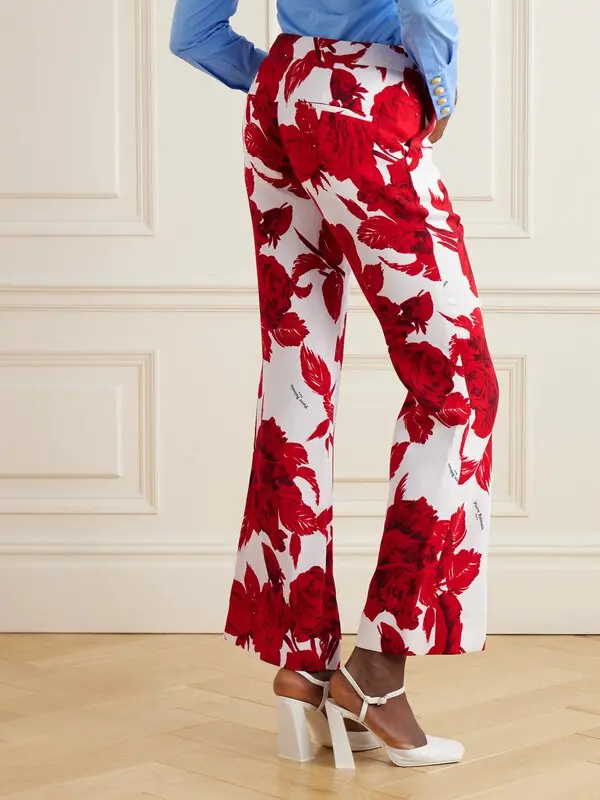 Balmain Floral Print Crepe Flared Trousers