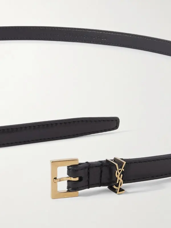 Saint Laurent Cassandre Leather Belt - Black