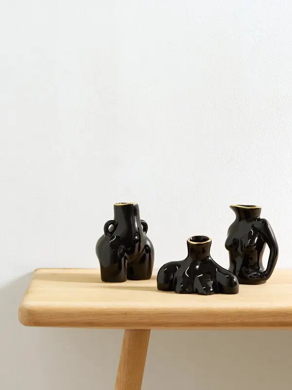 Anissa Kermiche Jugs Jug, Love Handles And Breast Friend Mini Gold-plated Earthenware Vase Set - Black