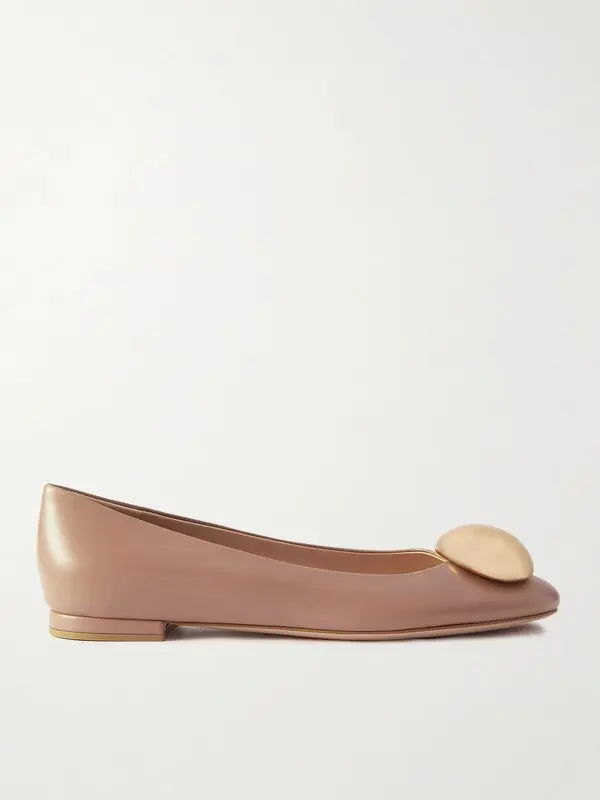 GIANVITO ROSSI Embellished Leather Ballet Flats - Neutrals