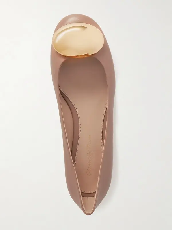 GIANVITO ROSSI Embellished Leather Ballet Flats - Neutrals