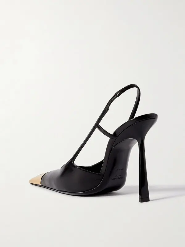 Saint Laurent Jeanne Cassandre-embellished Glossed-leather Slingback Pumps - Black