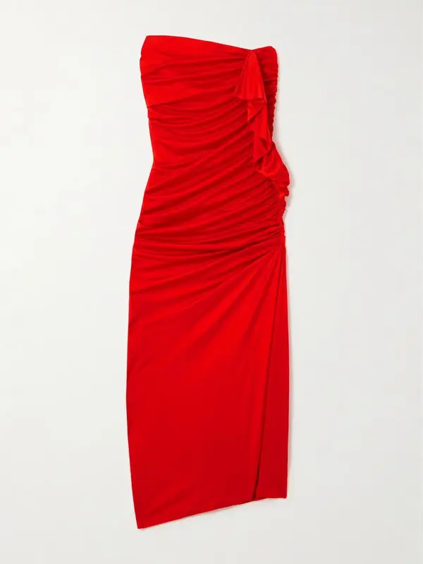 AZ FACTORY Off-the-shoulder Ruffled Jersey Midi Dress - Red