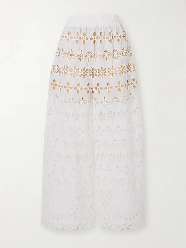 Elie Saab Broderie Anglaise Straight-leg Pants - White