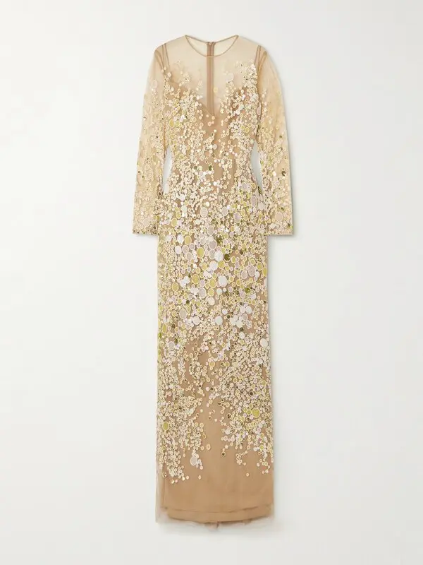 Elie Saab Embroidered Sequin-embellished Tulle Gown - Neutrals