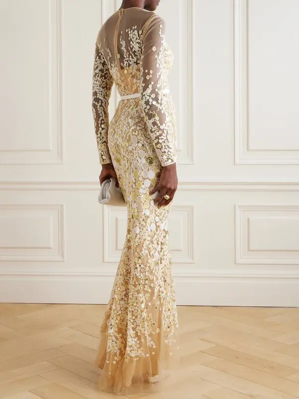 Elie Saab Embroidered Sequin-embellished Tulle Gown