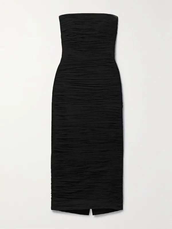 Carolina Herrera Strapless Ruched Silk-crepe Midi Dress - Black