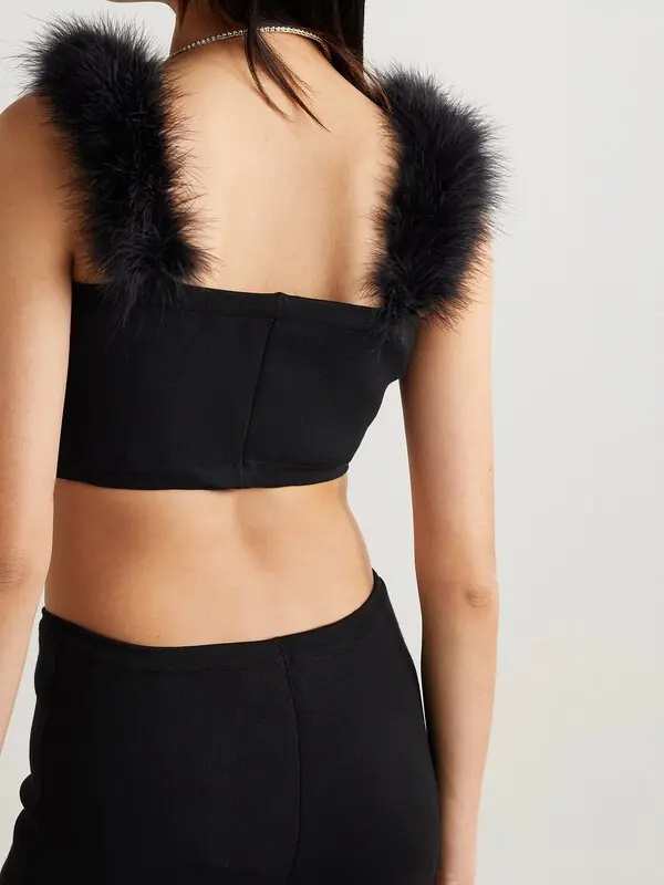 Magda Butrym Cropped Feather-trimmed Knitted Top