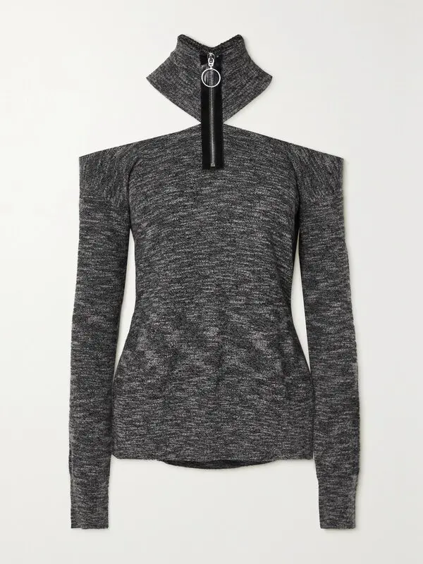 CHRISTOPHER KANE Cold Shoulder Zip Detail Wool Sweater