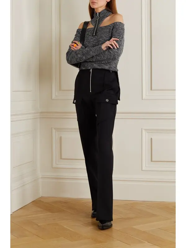 CHRISTOPHER KANE Cold Shoulder Zip Detail Wool Sweater
