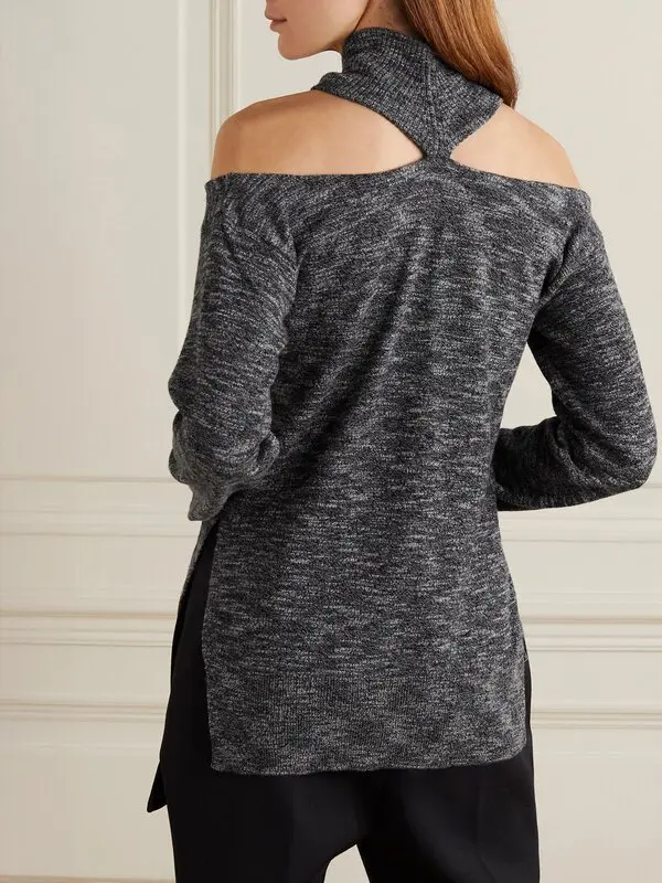 CHRISTOPHER KANE Cold Shoulder Zip Detail Wool Sweater